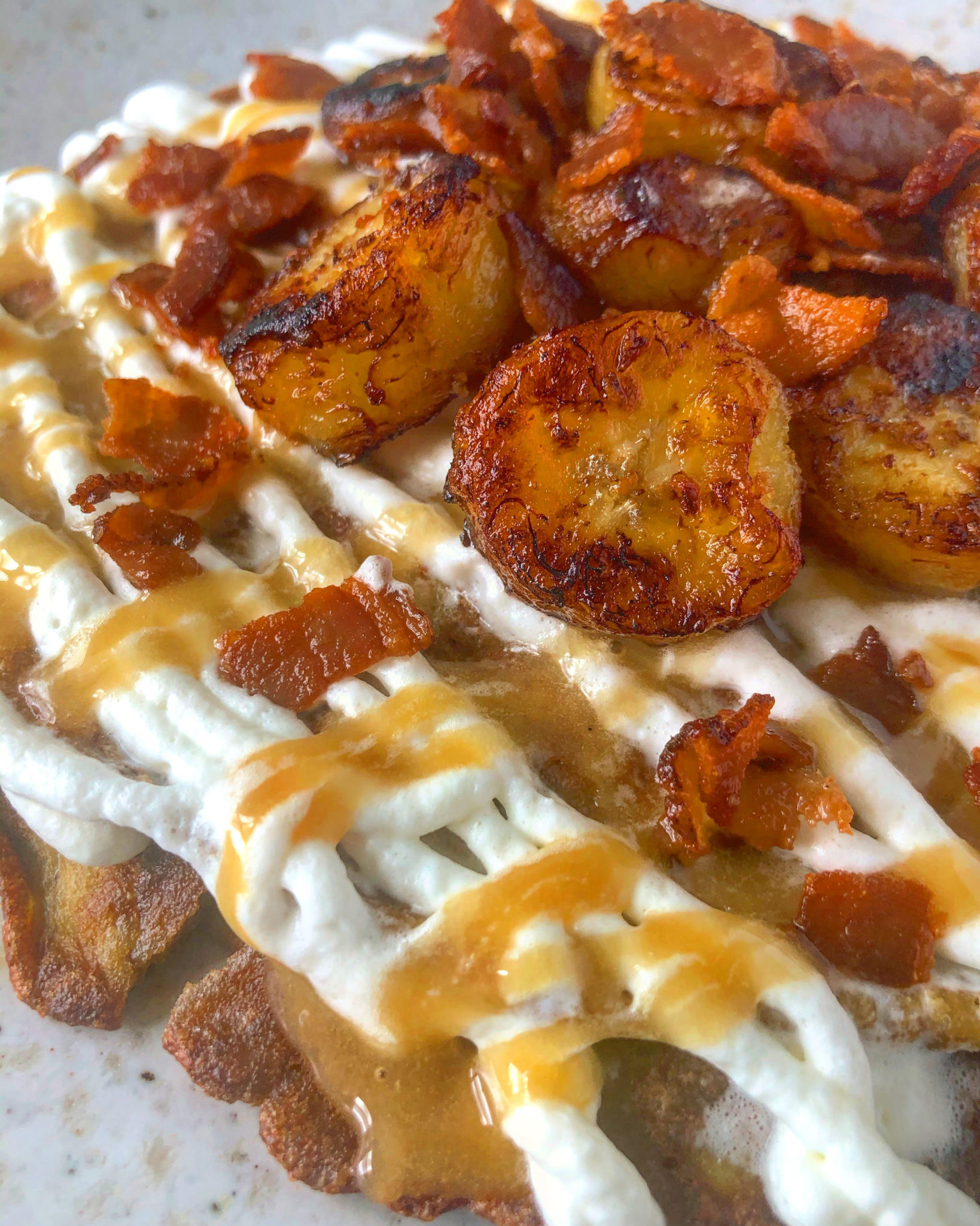 Jumbo Banana Beef Liver Pancakes with Fried Bananas, Bacon, and Whipped ...