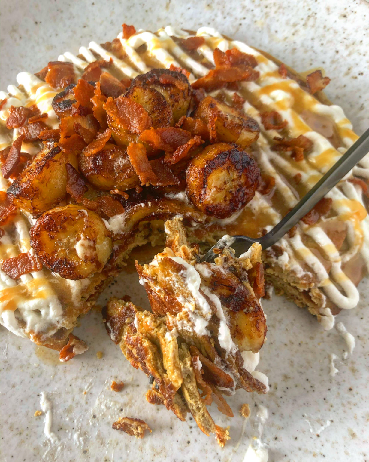 Jumbo Banana Beef Liver Pancakes with Fried Bananas, Bacon, and Whipped ...