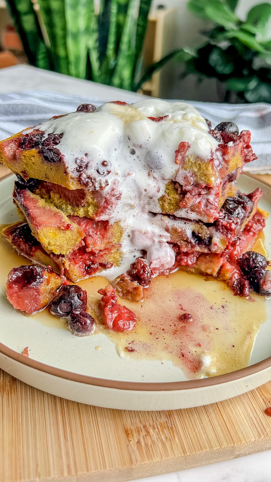 Mixed Berry Sheet Pan Pancakes (Animal-Based) - Ash Eats